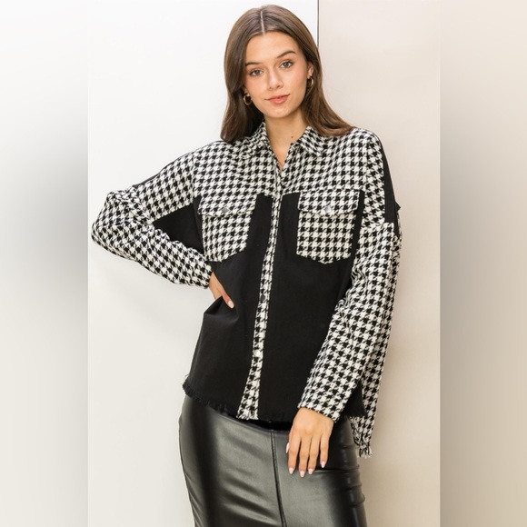 HYFVE | Jackets & Coats | Hyfve Houndstooth Contrast Raw Hem Jacket ...